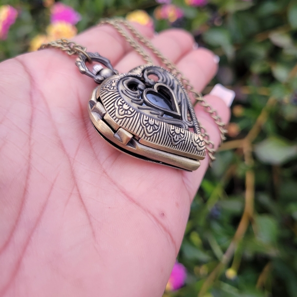 Jewelry | Antique Brass Heart Locket Watch Necklace Pocket Watch Locket ...